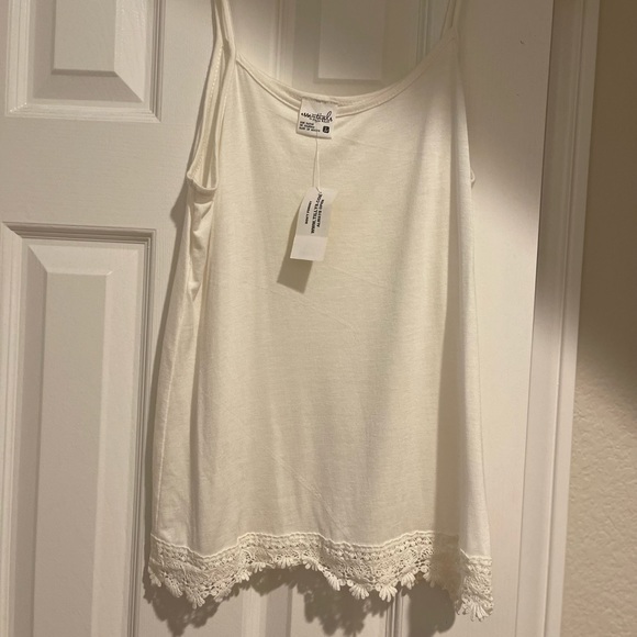 Essentials | Tops | Ivory Cami Tank With Ruffle Lace Detail At The ...